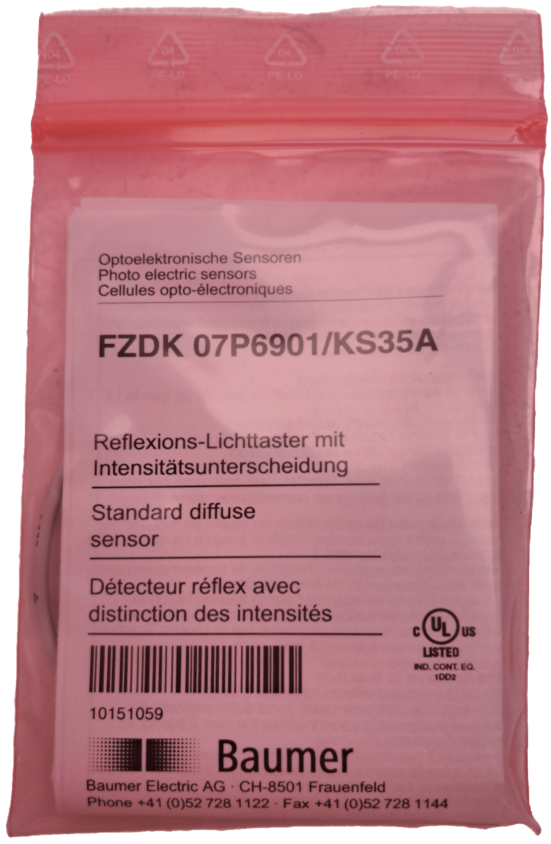 Baumer Reflexions-Lichttaster mit Intensitätsunterscheidung / FZDK ...