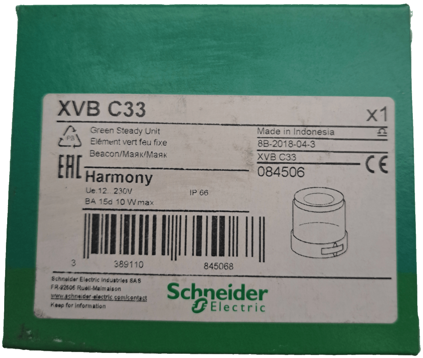 Schneider Electric XVBC33 lighting element, continuous light green ...